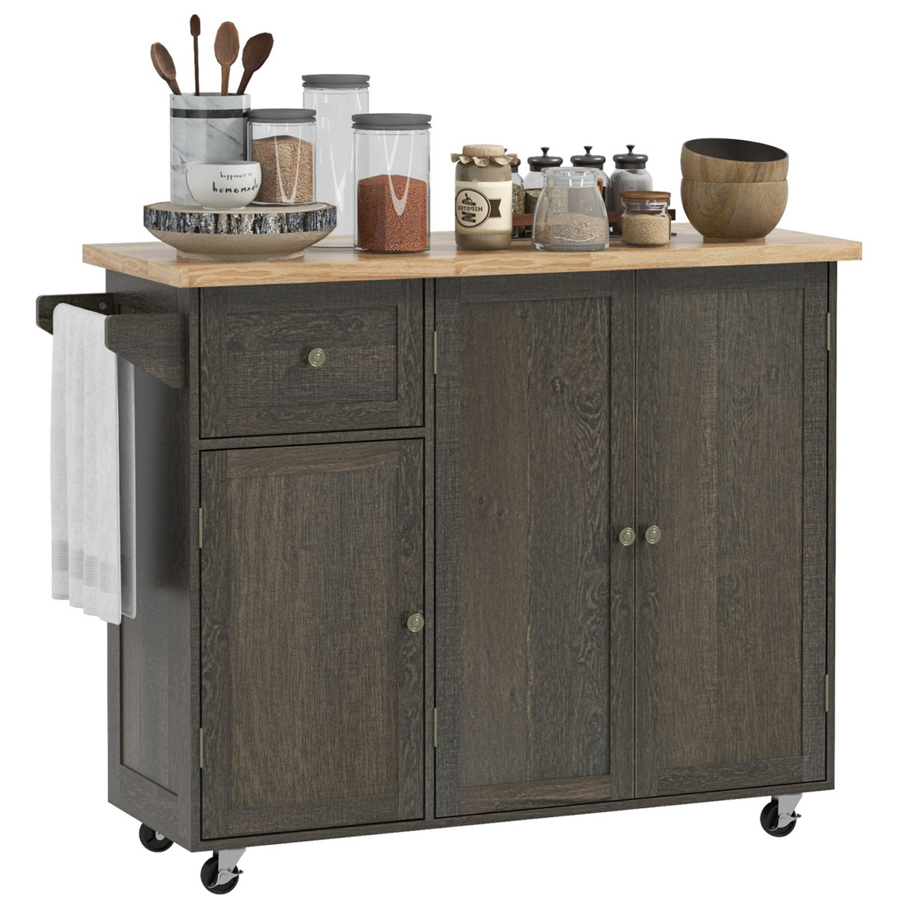 DELTA FURNITURE Triple-Cabinet Rolling Kitchen Island on Wheels | Wayfair