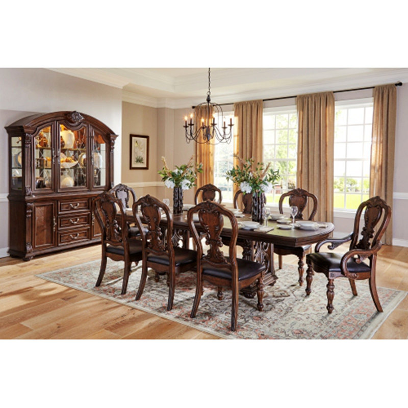 Creationstry 80'' L x 44'' W 9pc Dining Set with Table w Extension Leaf ...