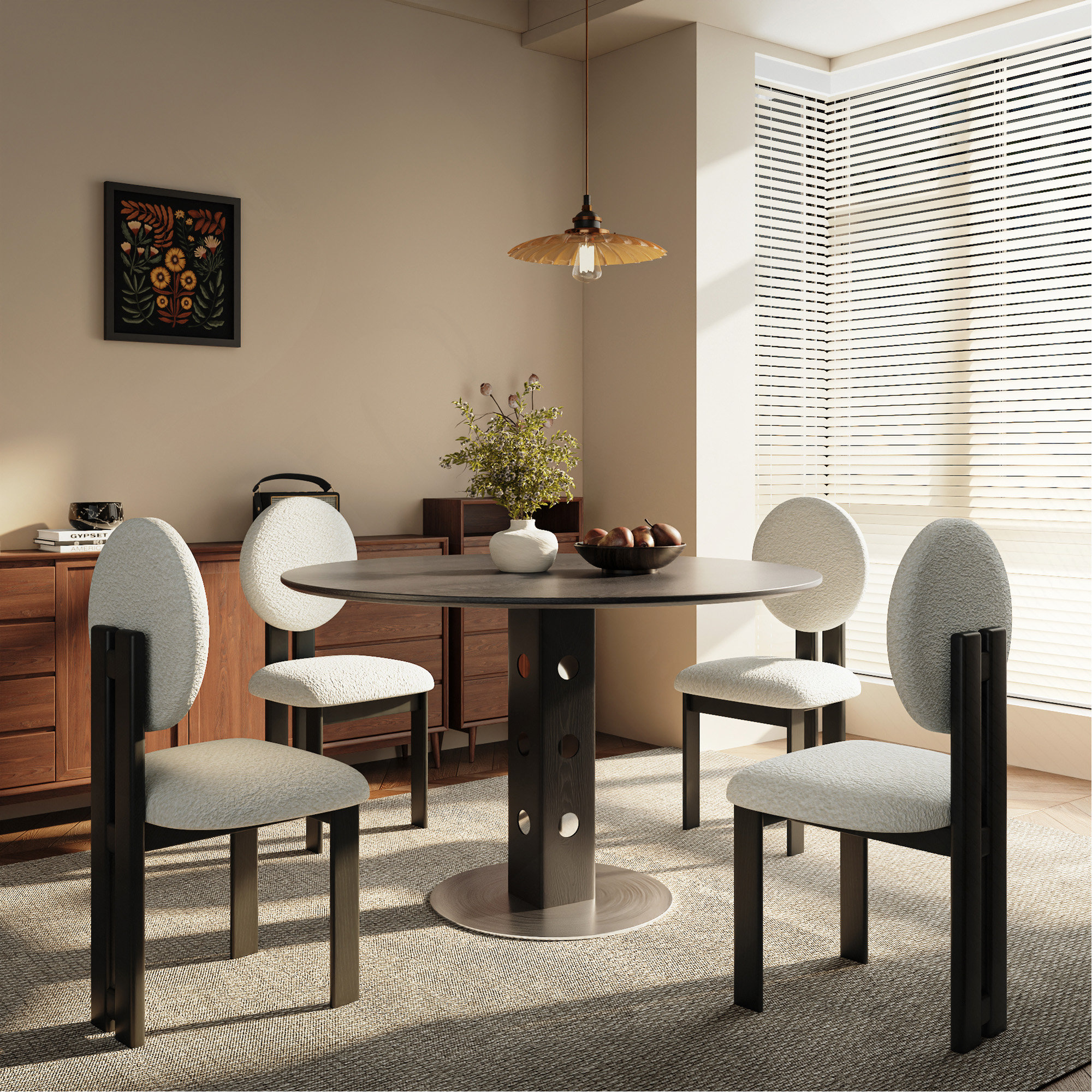 Ivy Bronx Farmhouse Round Small Dining Black Kitchen Table 39" With ...