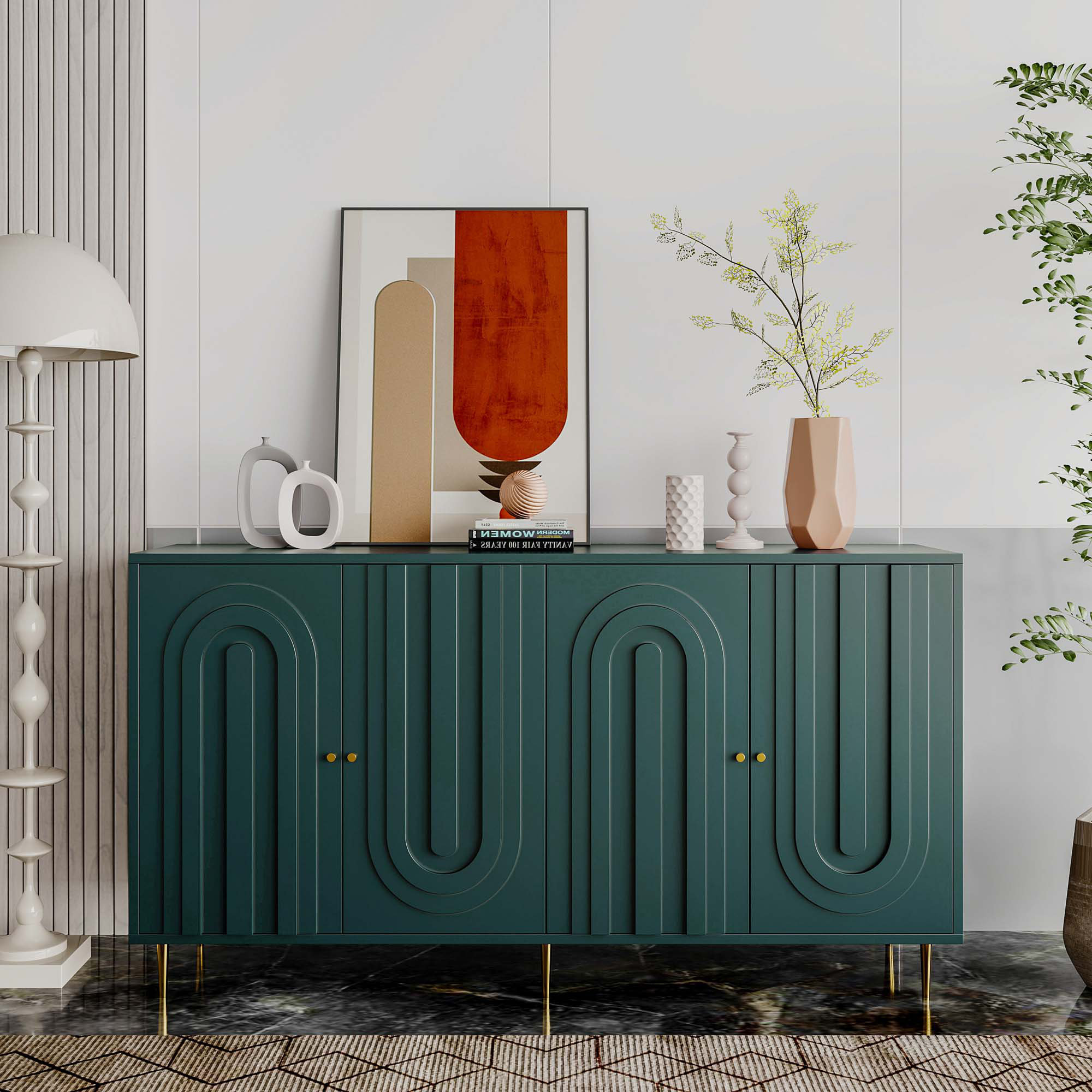 Galibens Modern Lacquered 4 Door Wooden Sideboard Buffet Server Cabinet ...