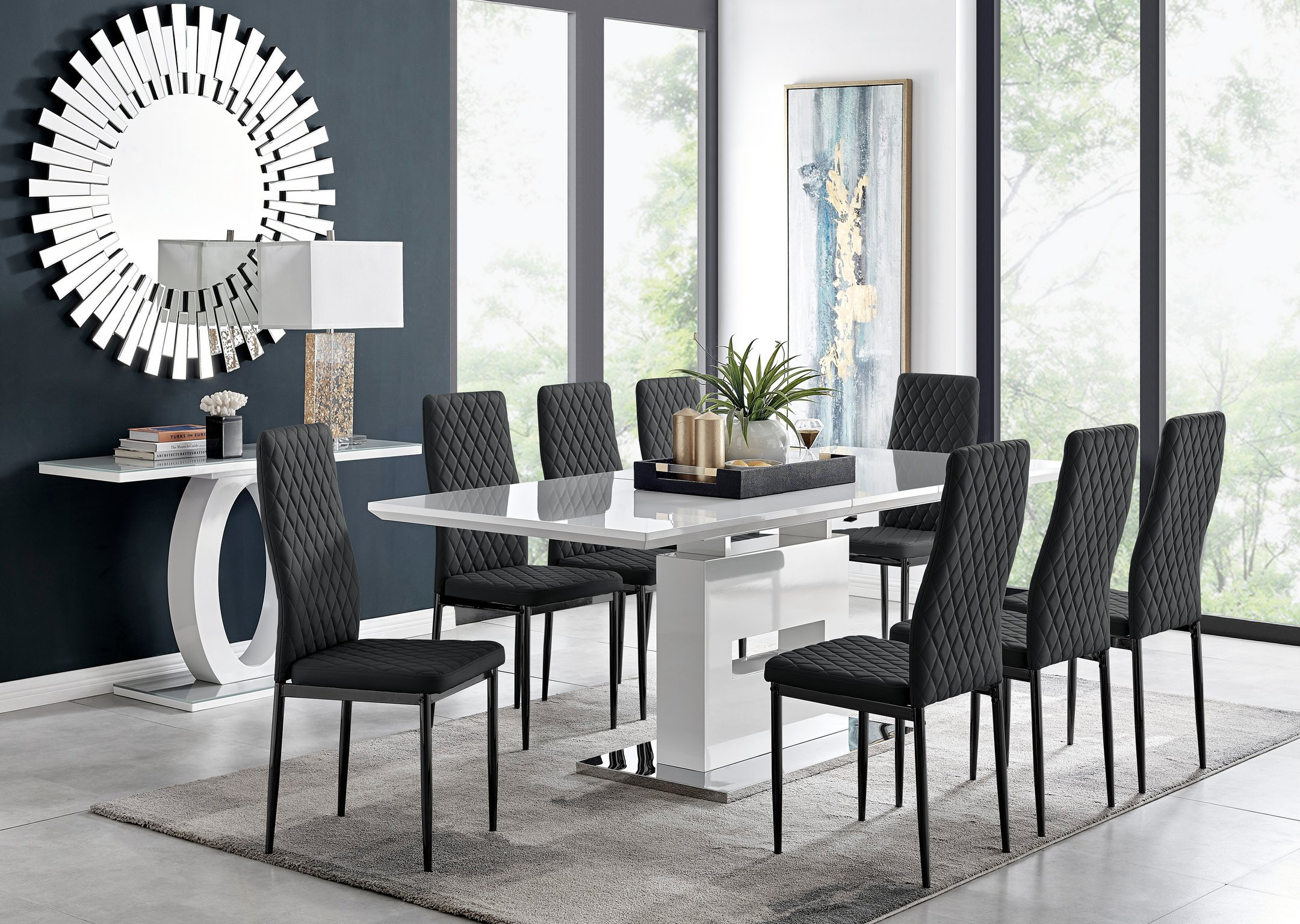 East Urban Home Areza High Gloss Extendable Dining Table Set with 8 ...
