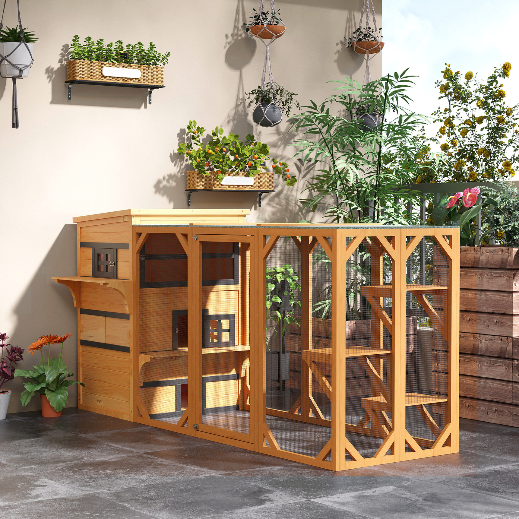 Tucker Murphy Pet™ Yellow Kitten , 3-storey Outdoor House, Raised Floor ...