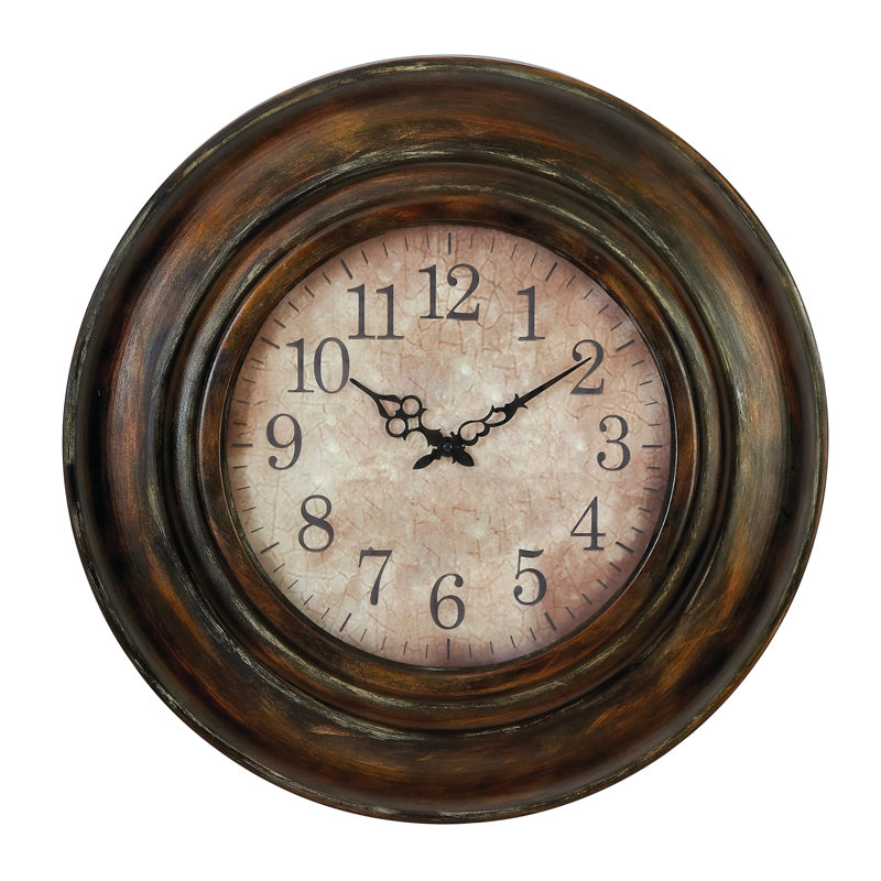 Fleur De Lis Living Issleib Metal Brown Decorative Wall Clock with ...