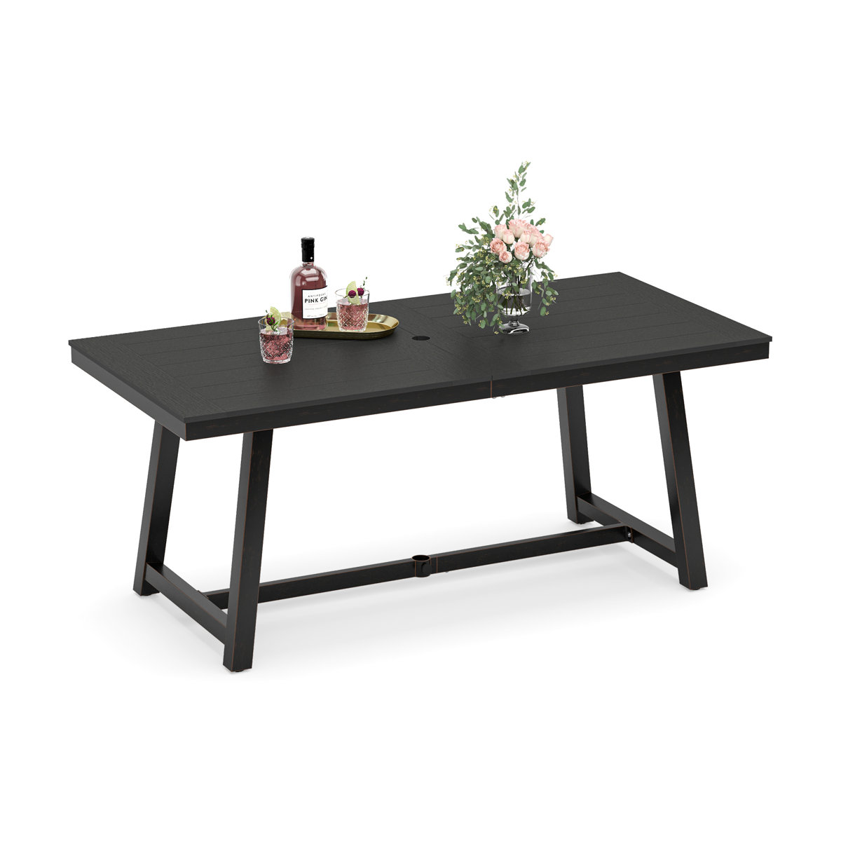 17 Stories Rectangle 70" Outdoor Patio Dining Table For 6, HDPS All ...