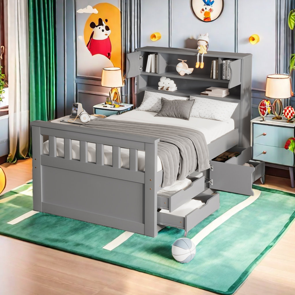 Lark Manor™ Twin Size Captain Platform Bed Frame With Storage Bookcases ...