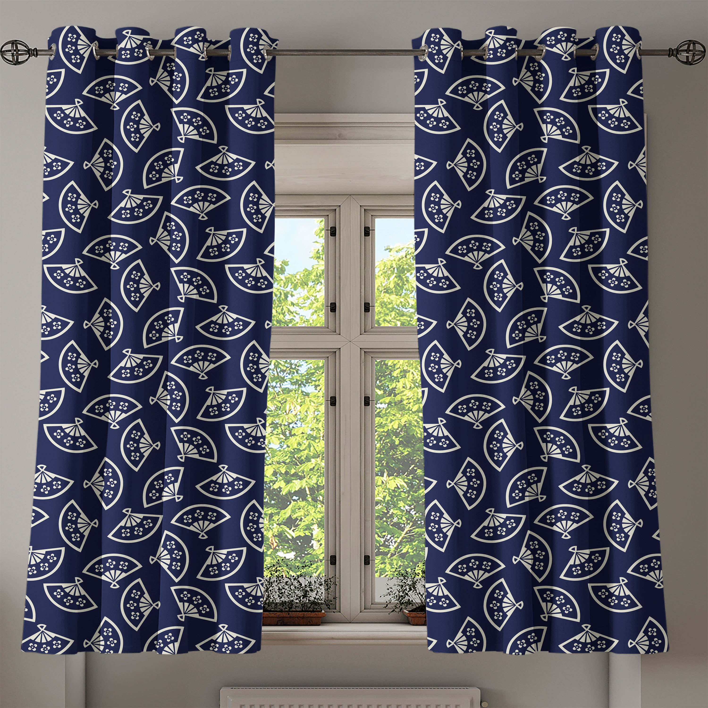 East Urban Home Geometric Grommet Curtain Decorative 2-Panel Window ...