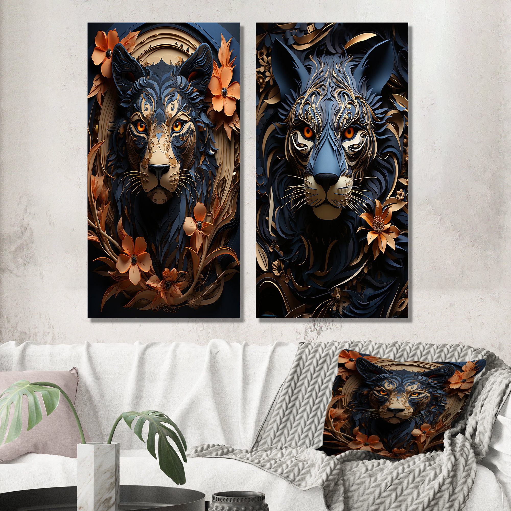 Trinx Obsidian Stealth Leopard - Leopard Wall Decor Set Of 2 | Wayfair