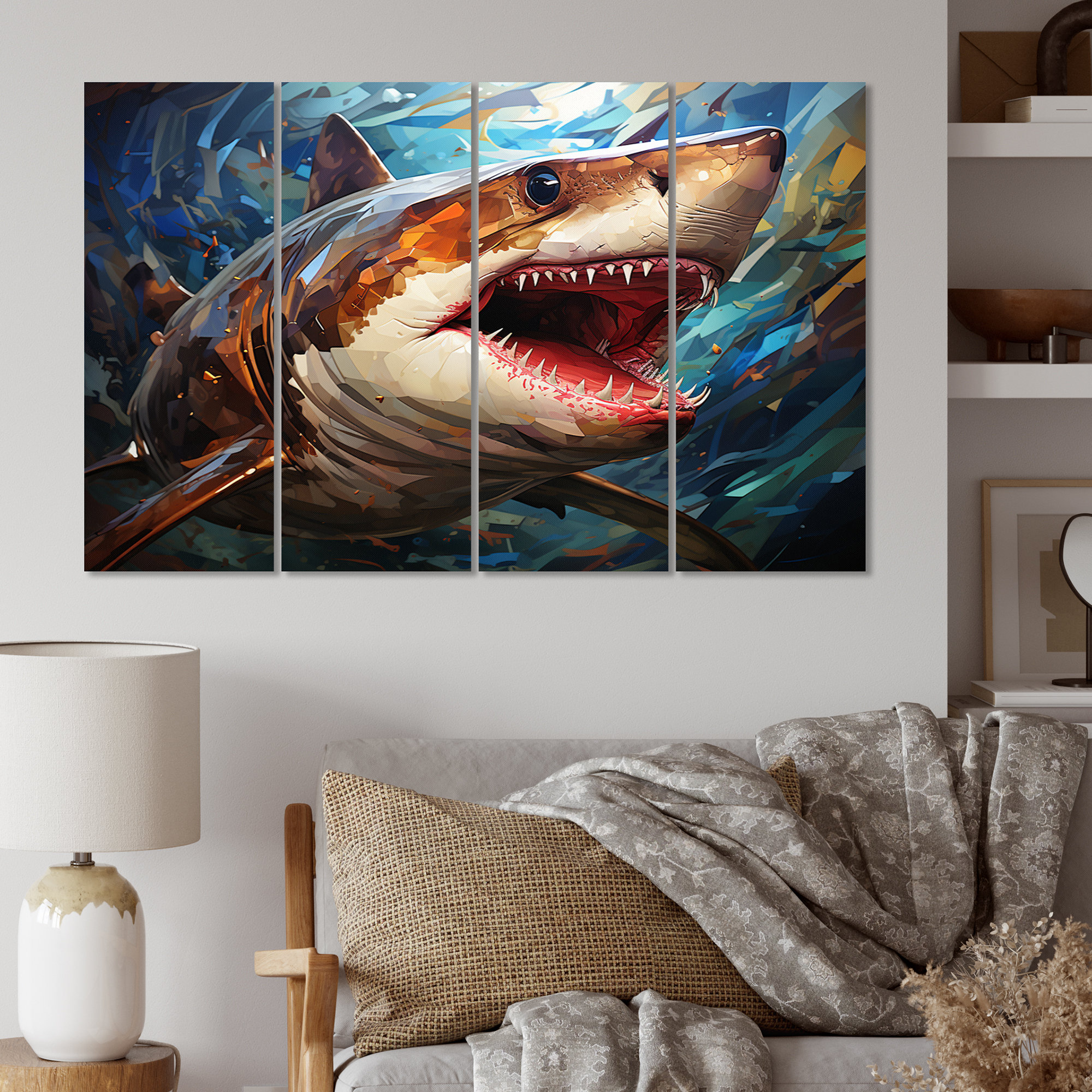 Highland Dunes Blue Shark Predators Glare Geometric II - Animals Wall ...
