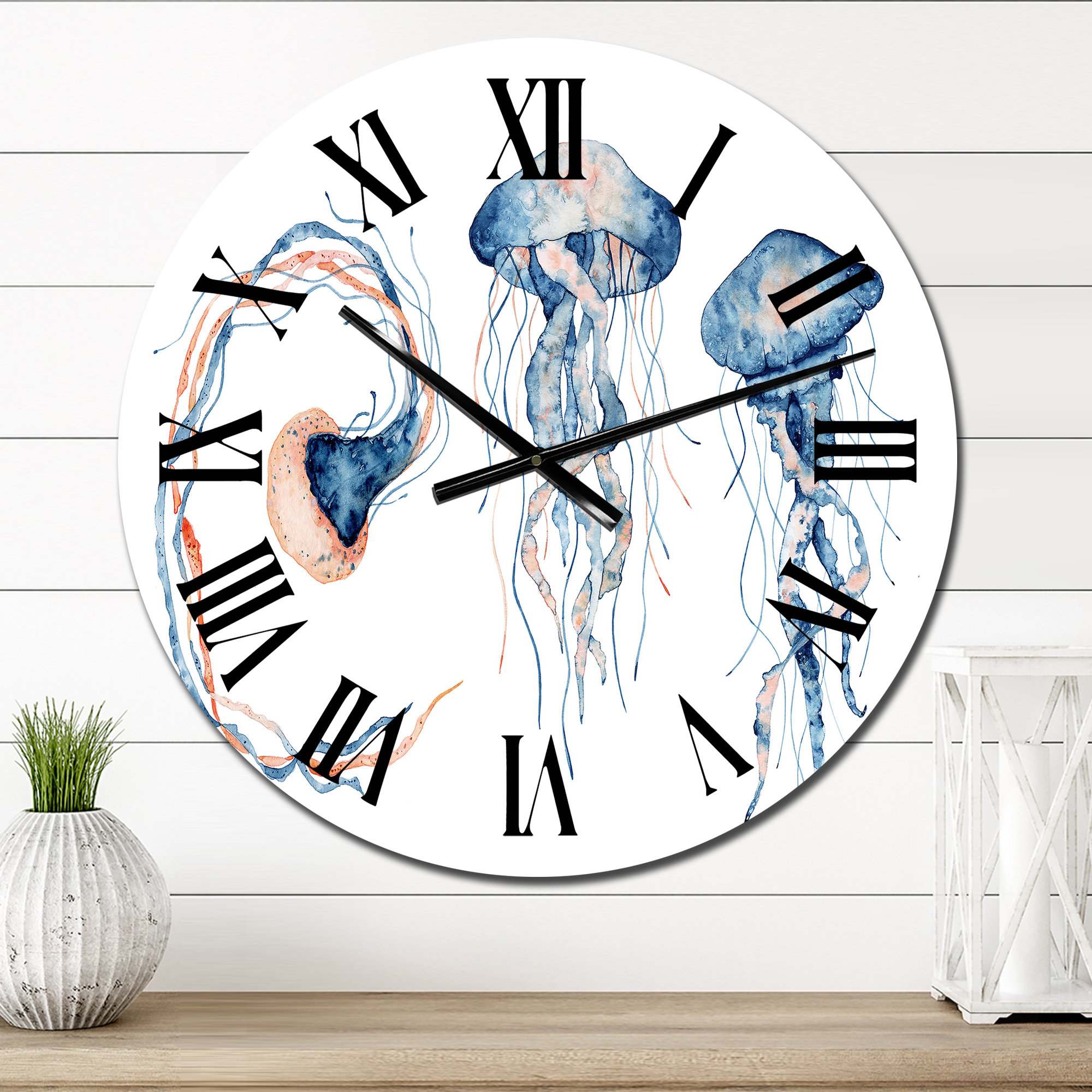 East Urban Home Blue Squids on White - Nautical & Coastal Wall Clock ...