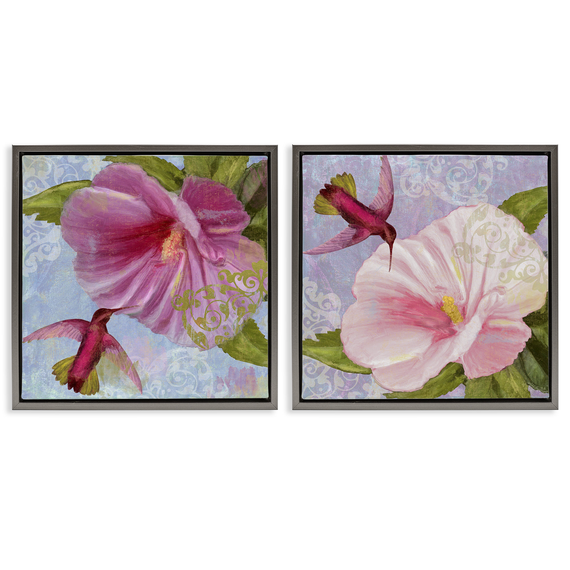 Dakota Fields Hummingbirds & Poppy Bulbs 2pc Floating Frame Set, design ...