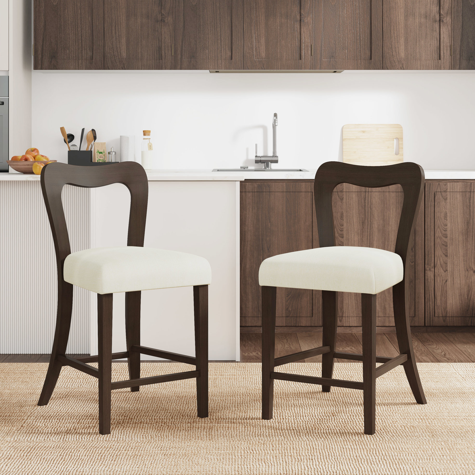 Hokku Designs Of 2 Counter Stools In Dark Brown And Beige, Natural ...