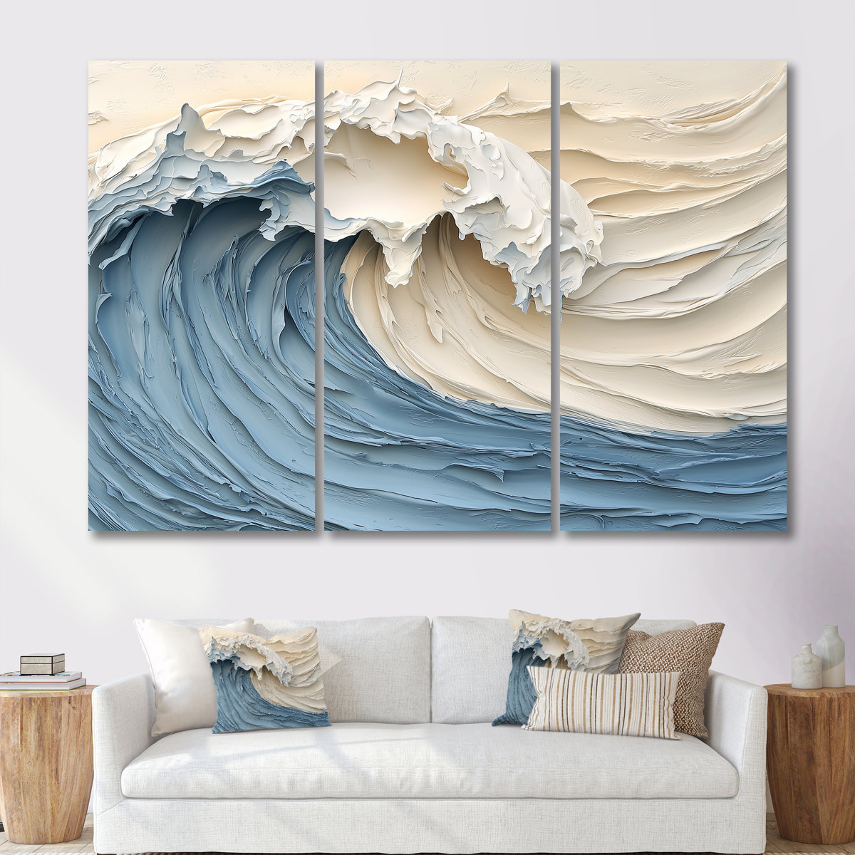 Design Art White And Blue Wave Papercut Style - Coastal Waves Wall Art ...