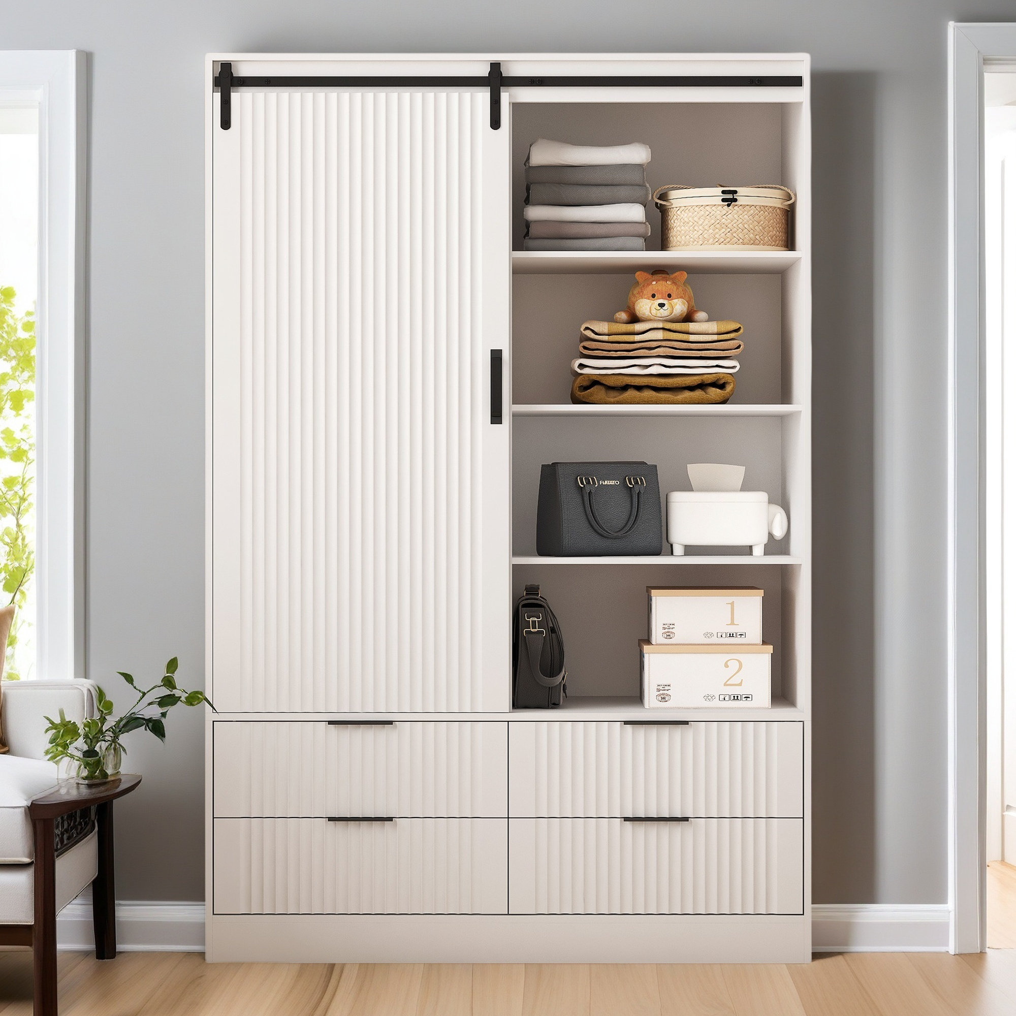 Latitude Run® Tall Bedroom Armoire Wardrobe Closet Clothing Storage ...