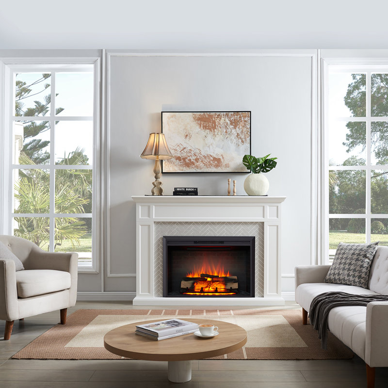 17 Stories Wainfleet 35" W Electric Fireplace Insert with Adjustable ...