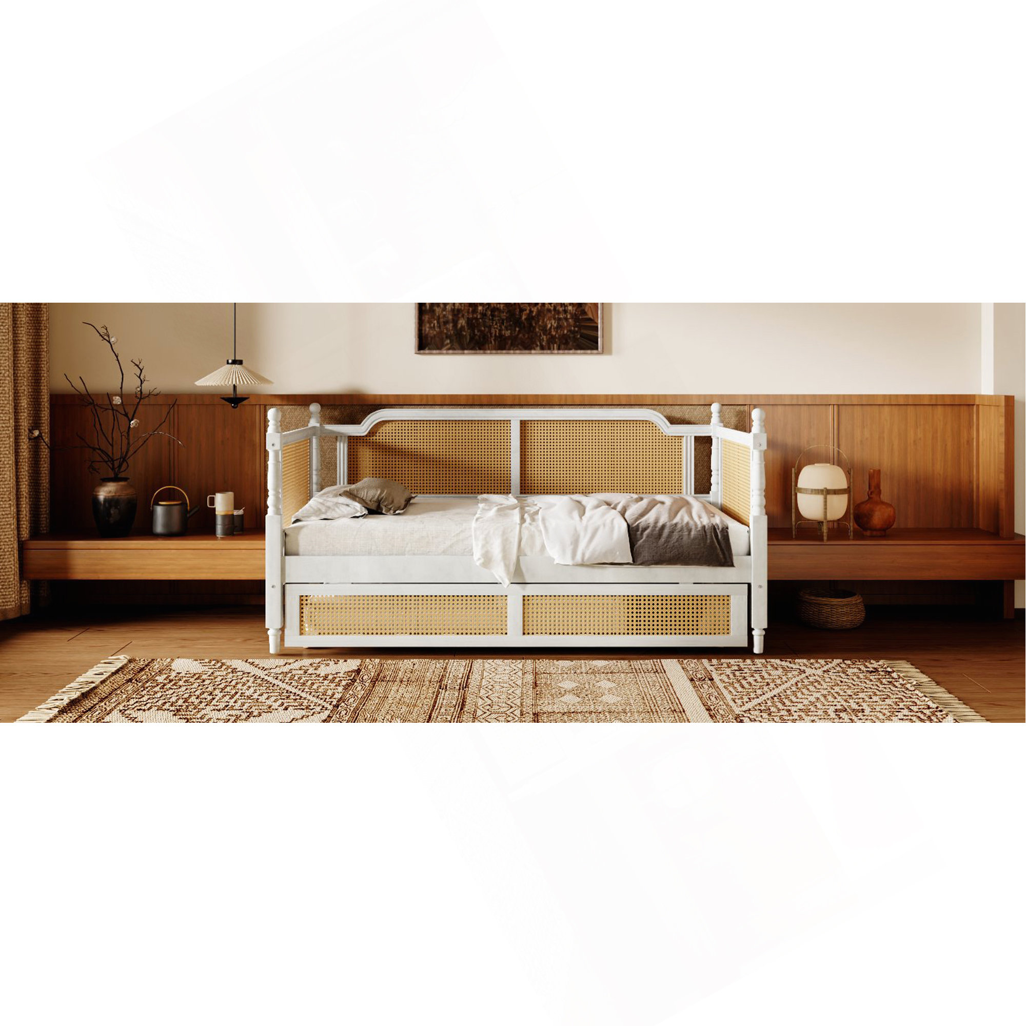 Alcott Hill® Traditional Style Rattan Twin Size Daybed With 2 Drawers ...