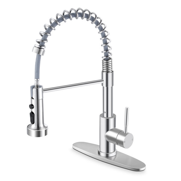 Wilmall Kitchen Faucet with Pull Down Sprayer & Deck Plate, Stainless ...