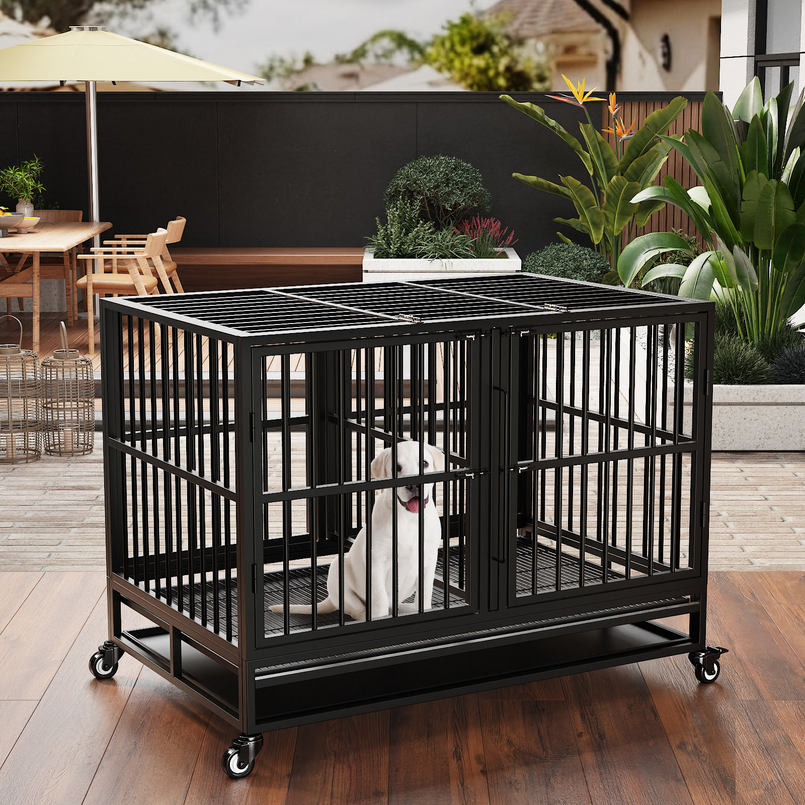 Hokku Designs Luxurious Large Dog Cage - A Sturdy Metal Pet Cage With ...