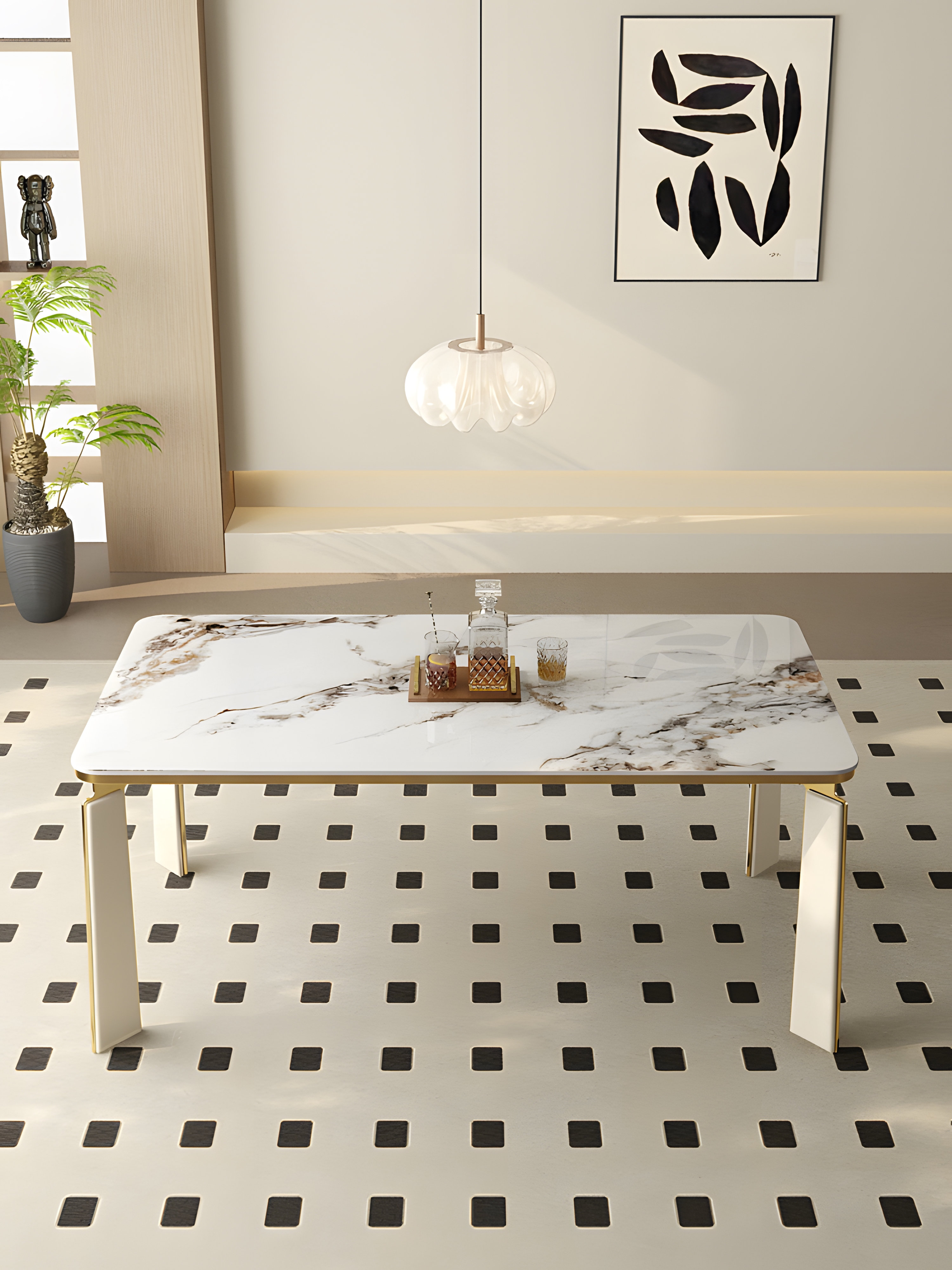 Everly Quinn Hakan Dining Table with Sintered Stone Marble Top Luxury ...