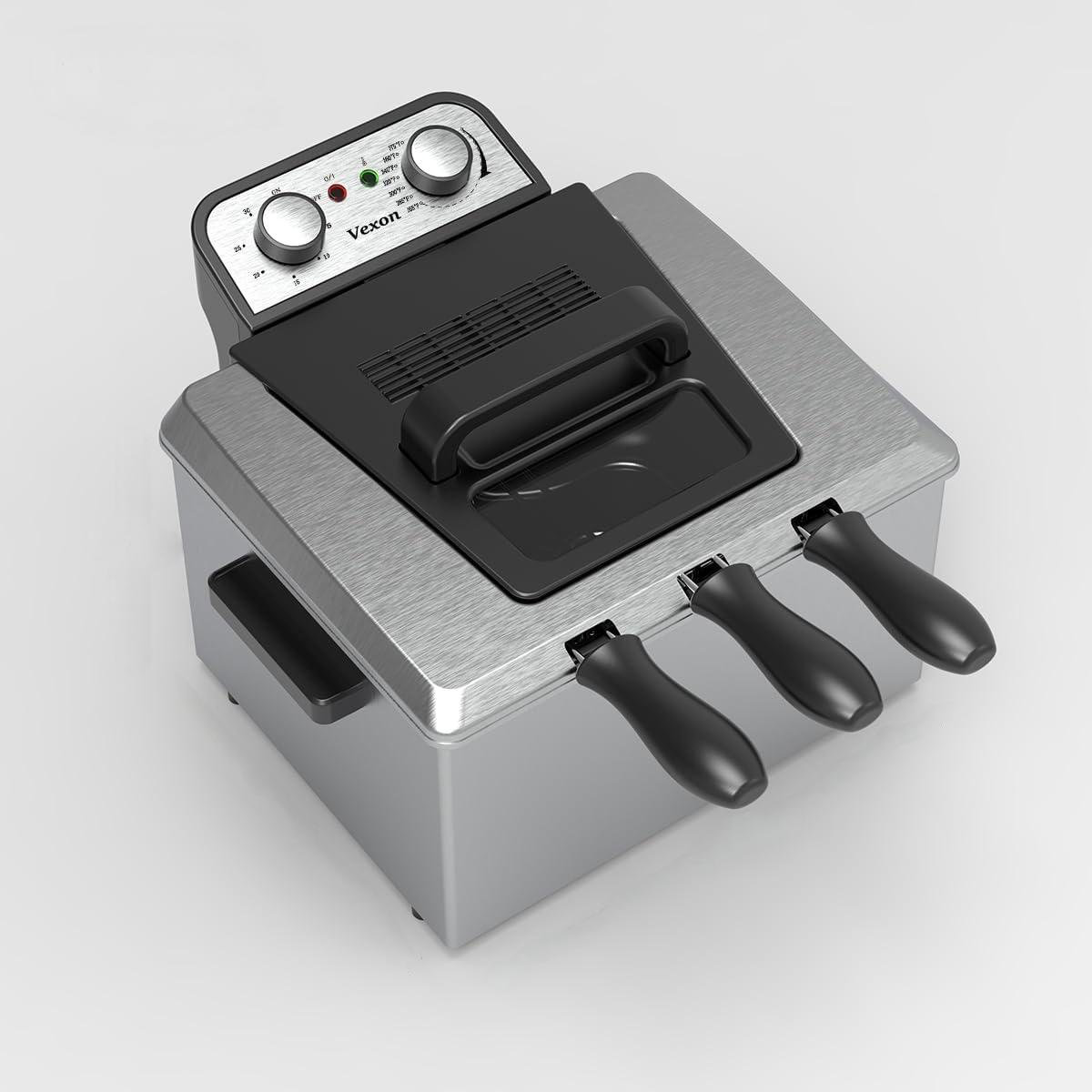 Vexon 1800W 5 Liters/21 Cups Large Electric Deep Fryer with 3 Frying ...