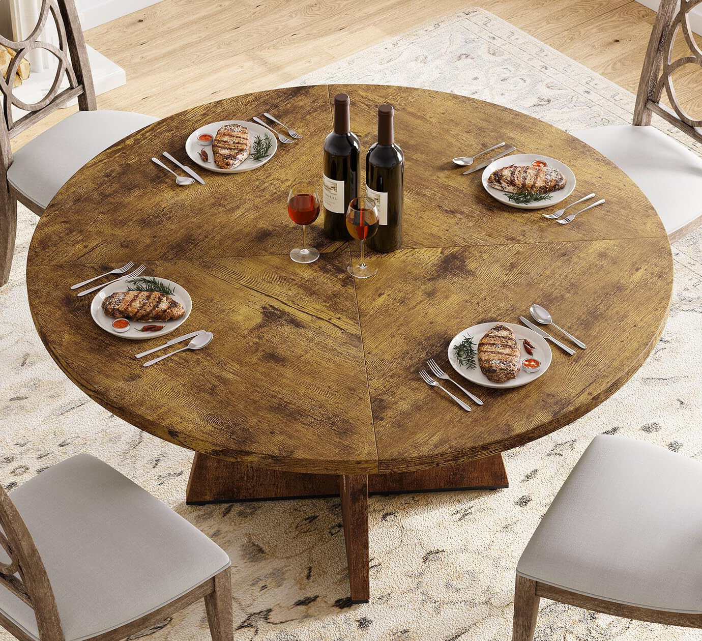 Gracie Oaks Round Dining Table, 47 Inch Round Dinner Table For 4 | Wayfair