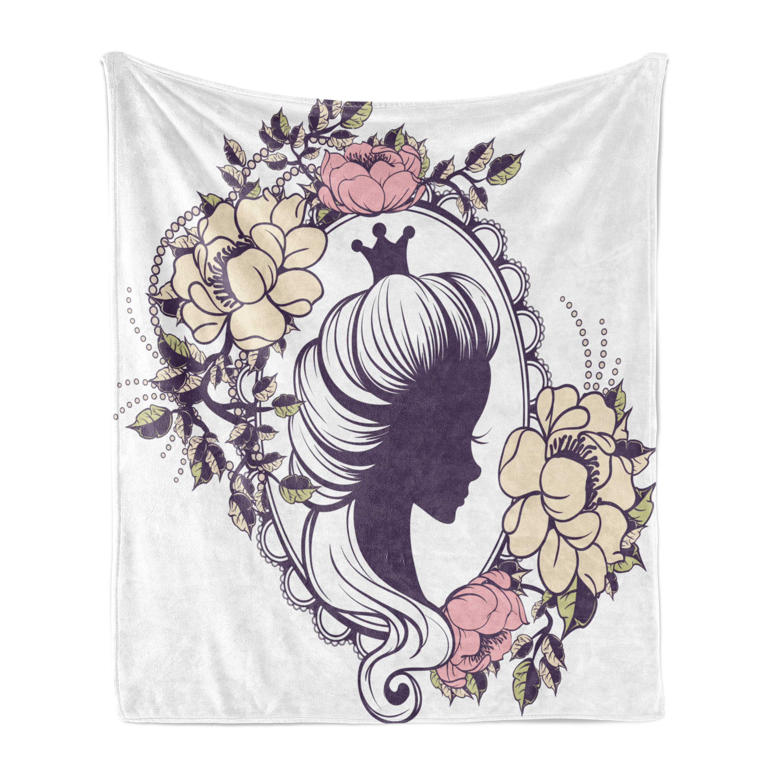 Ambesonne Queen Fleece Throw Blanket Cartoon Portrait Frame Plum Ivory ...