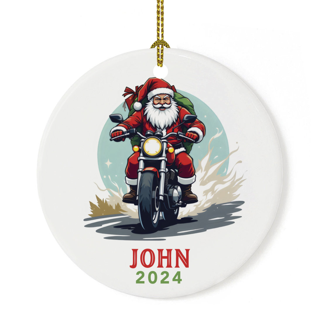 The Holiday Aisle® Custom Ceramic Motorcycle Ornament Funny Santa ...