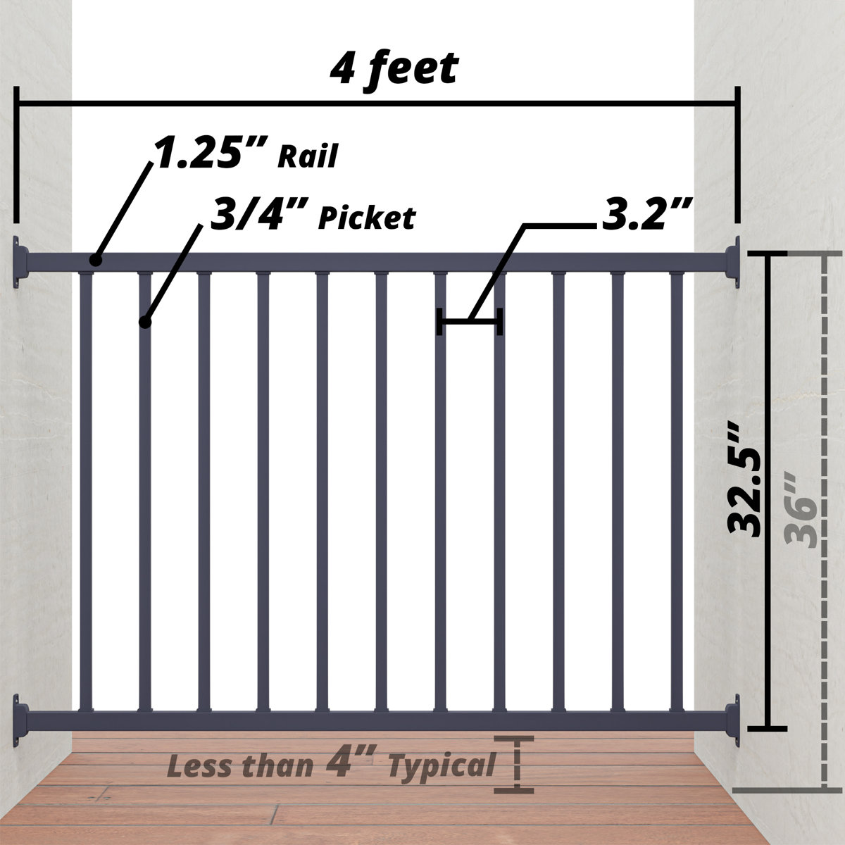 CR Home 3ft H x 4ft W, Complete Metal Guard Rail Kit with Balusters and ...
