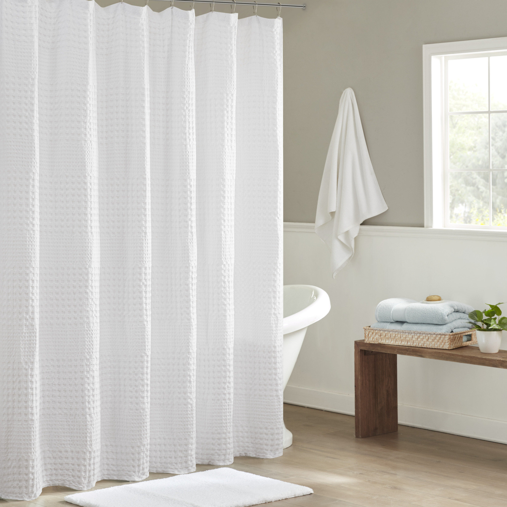 Madison Park Arlo Waffle Textured Solid Shower Curtain & Reviews | Wayfair