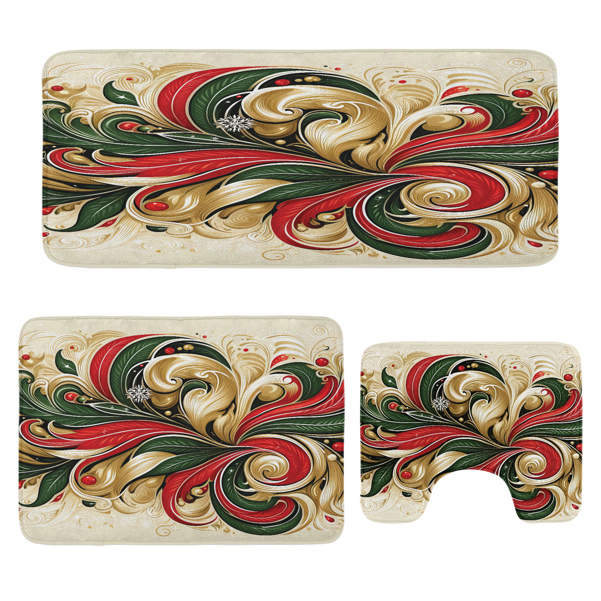 The Holiday Aisle® Christmas Bathroom Rug Set 3 Pieces U-Shape ...