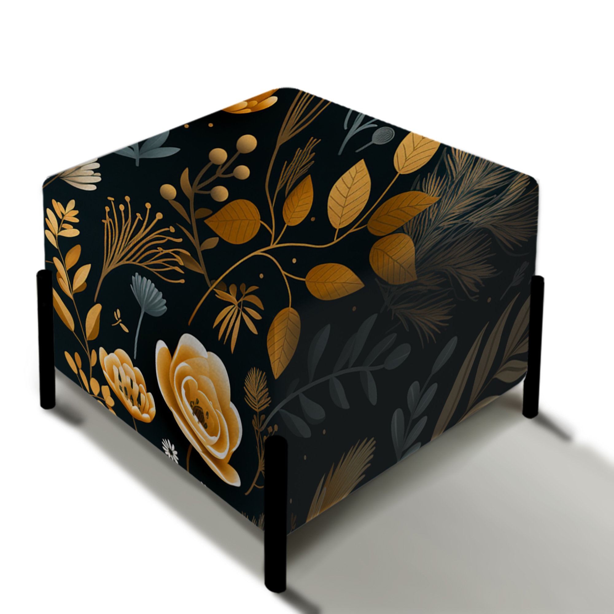 Design Art Rustic Woodland Whimsy Flowers - Botanical Square Ottoman ...