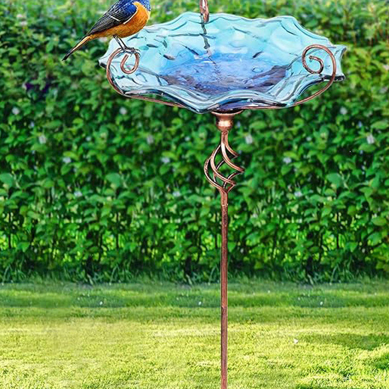 Red Barrel Studio® Outdoor Waterproof Glass Birdbath Bird Feeder with ...