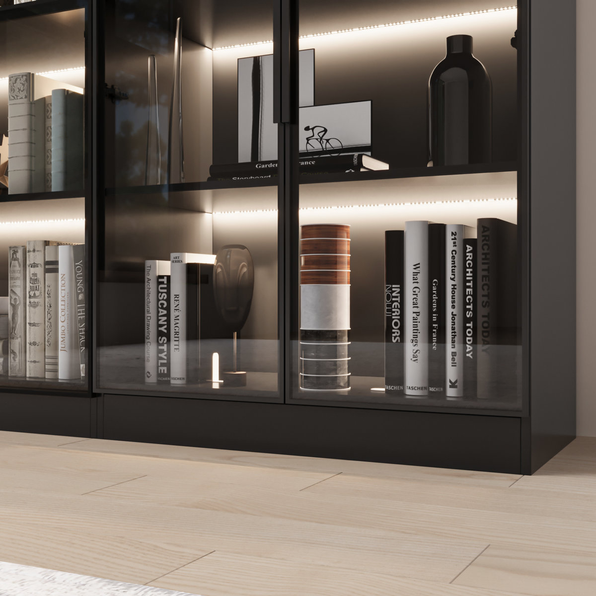 Hokku Designs 110 '' W Black Combination Bookcase With Glass Doors And ...