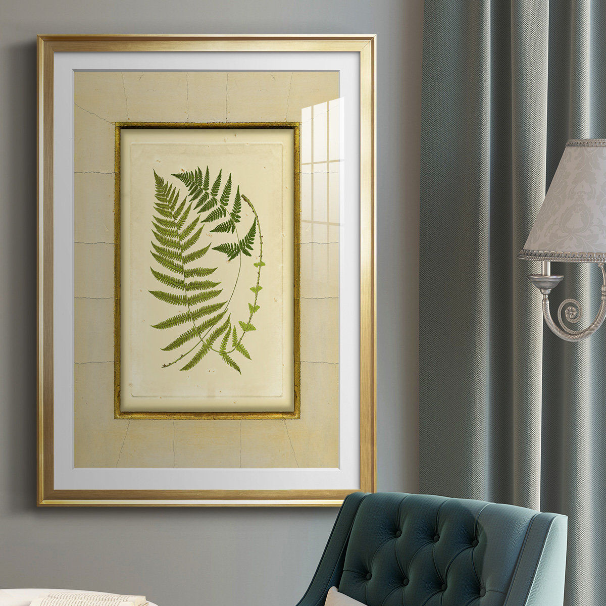 Bayou Breeze Fern With Crackle Mat (H) III Framed On Paper Print | Wayfair