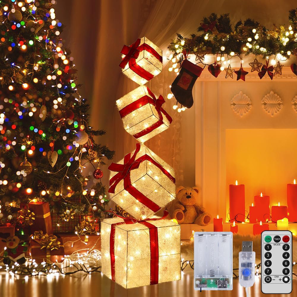 The Holiday Aisle® Set Of 4 Christmas Lighted Gift Boxes, Light Up ...