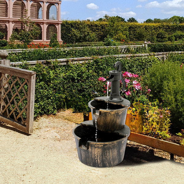 Millwood Pines 2-Tier Barrel and Pump Fountain Outdoor, Cascading ...