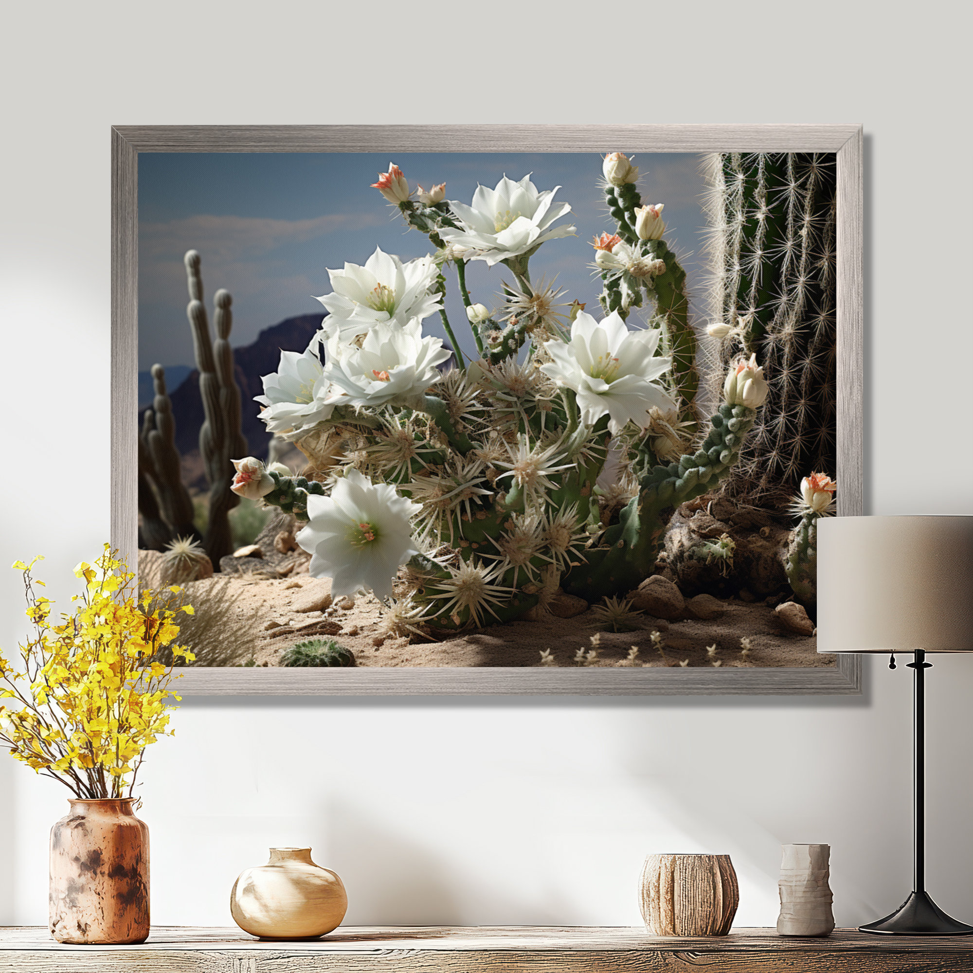 Winston Porter Malaina White Green Cactus Desert Blooms - Cactus Canvas ...