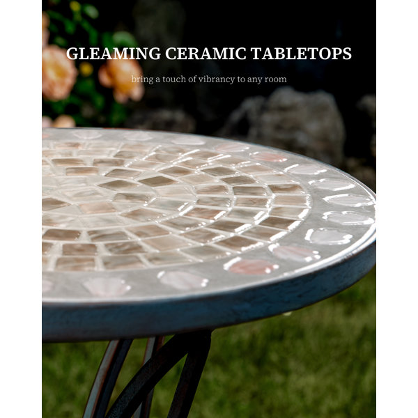 Frstem Seashell Mosaic Patio Table And Plant Stand, Outdoor Side Table ...