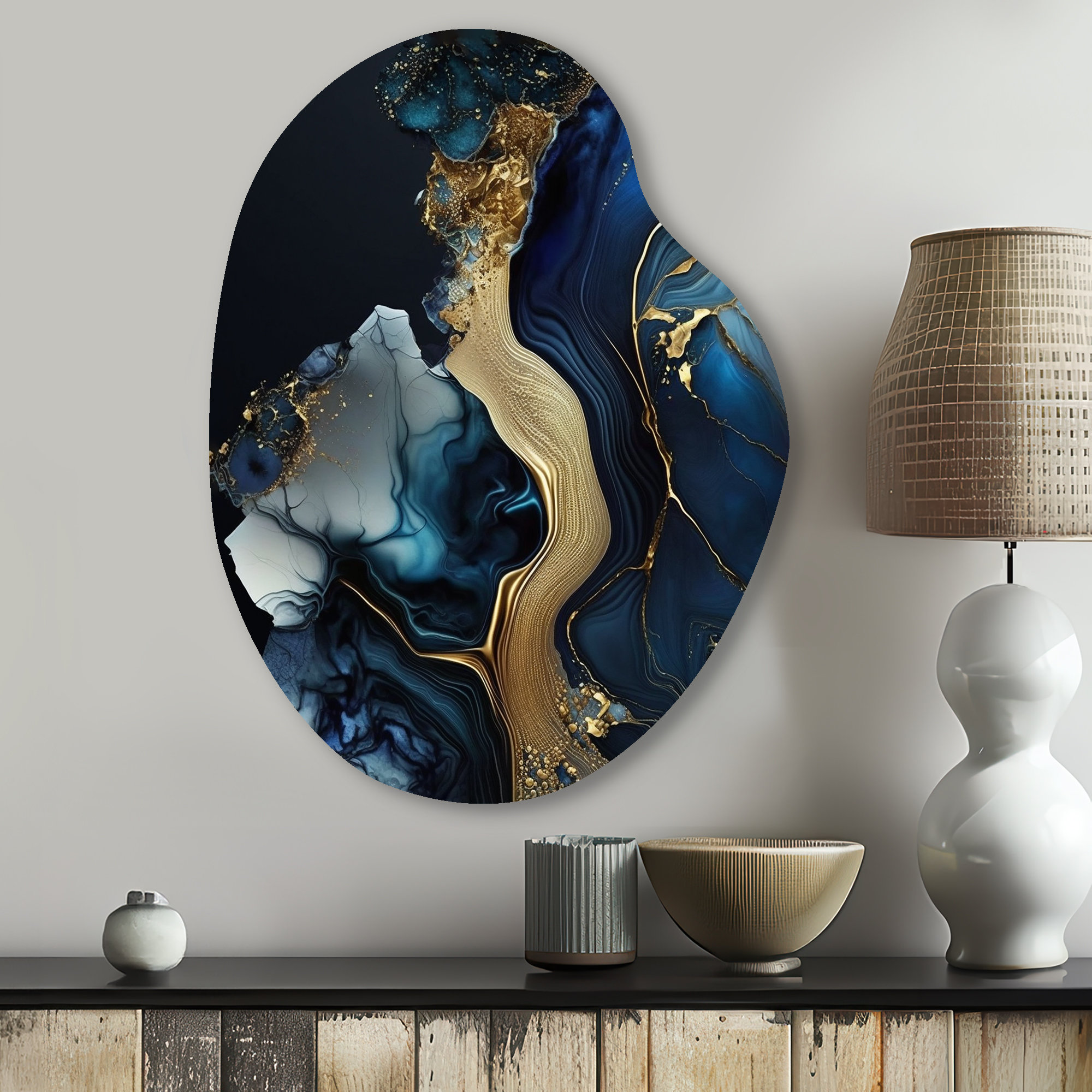 Design Art Abstract Geode Gold And Blue Marble V - Marble Asymmetrical Metal Wall Art, Modern ...