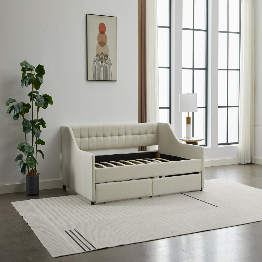 Mercer41 Daybed Corner Bed Sofa Bed with Drawers Velvet Upholstered ...