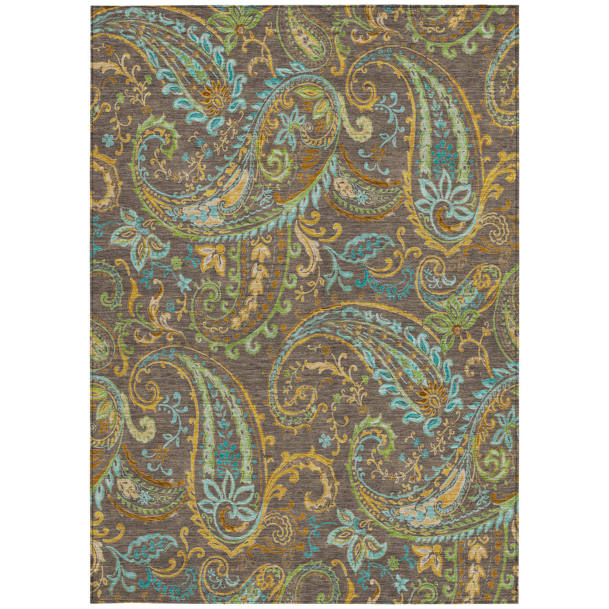 HomeRoots 5' X 8' Chocolate Paisley Washable Non Skid Indoor Outdoor ...