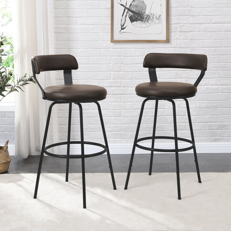 17 Stories Kipton Low Back Bar Stools Metal Leather Counter Stools ...