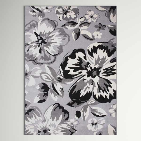 Winston Porter Rooshi Gray/Silver/Black Area Rug & Reviews | Wayfair