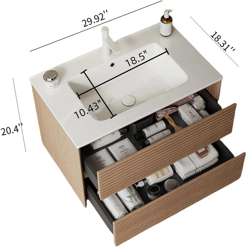 Latitude Run® 30" Floating Bathroom Vanity with Sink, Ceramic ...