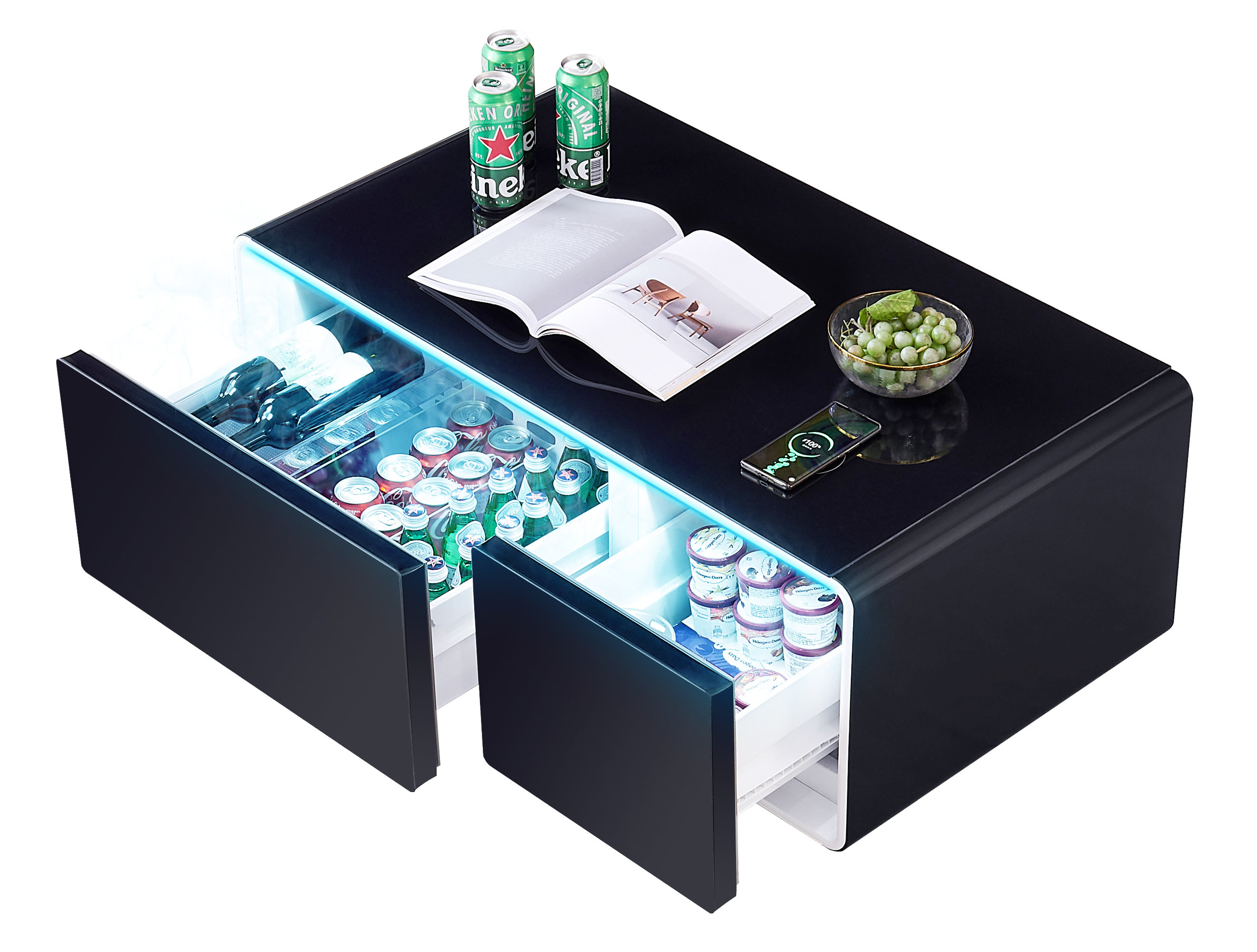 Westco Furniture Smart Coffee Table with 93L Fridge, Wireless Charging ...