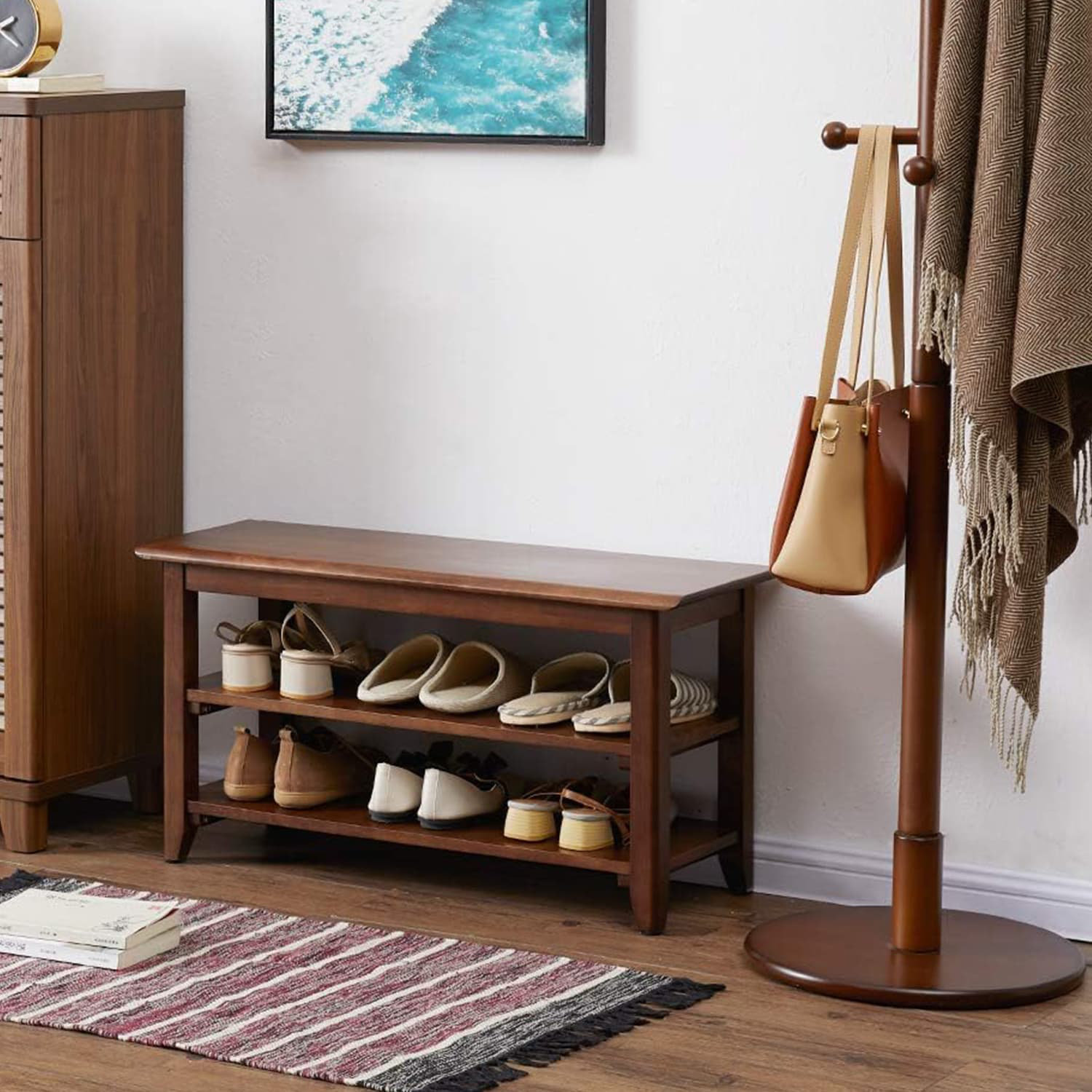 Corrigan Studio® Storage Shoe Stool, Wooden Shoe Stool Rustic Solid ...