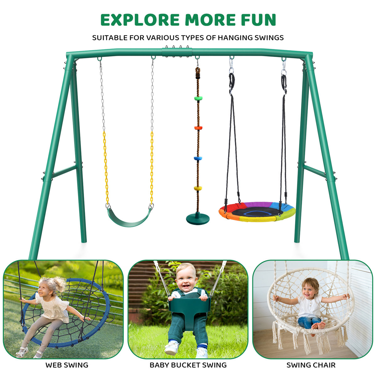 Klo Kick 440lbs Swing Stand Frame, Heavy Duty Metal Swing Set Frame ...