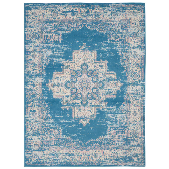 Bungalow Rose Burnie Oriental Blue/Ivory Area Rug & Reviews | Wayfair