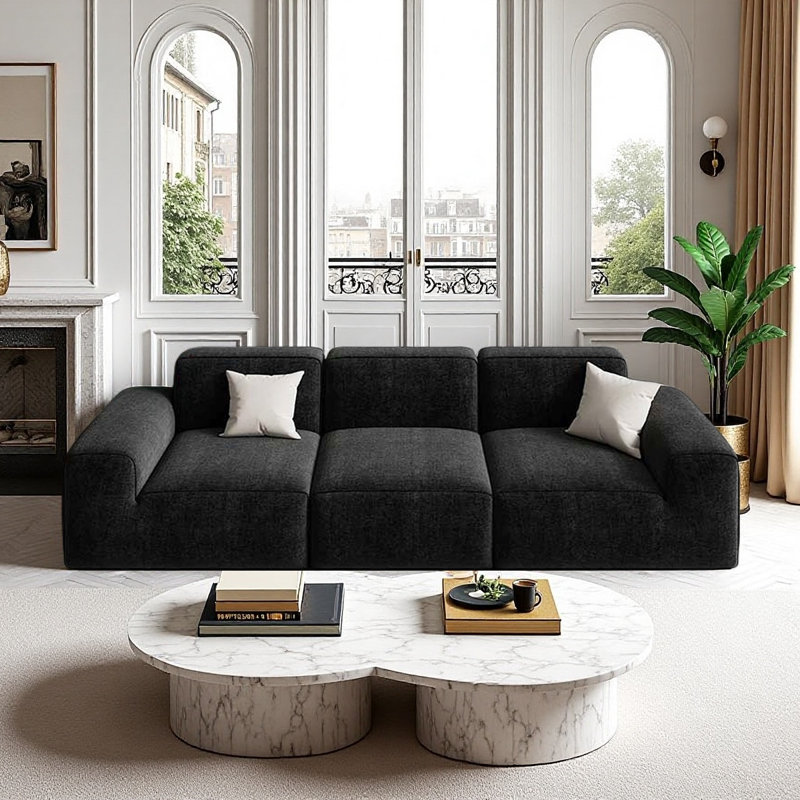 Mercer41 Modern Black Chenille Compressed Modular Sofa | Wayfair