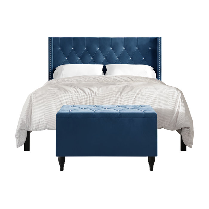 House of Hampton® Wingback Upholstered Bed With Storage Bench In Velvet ...