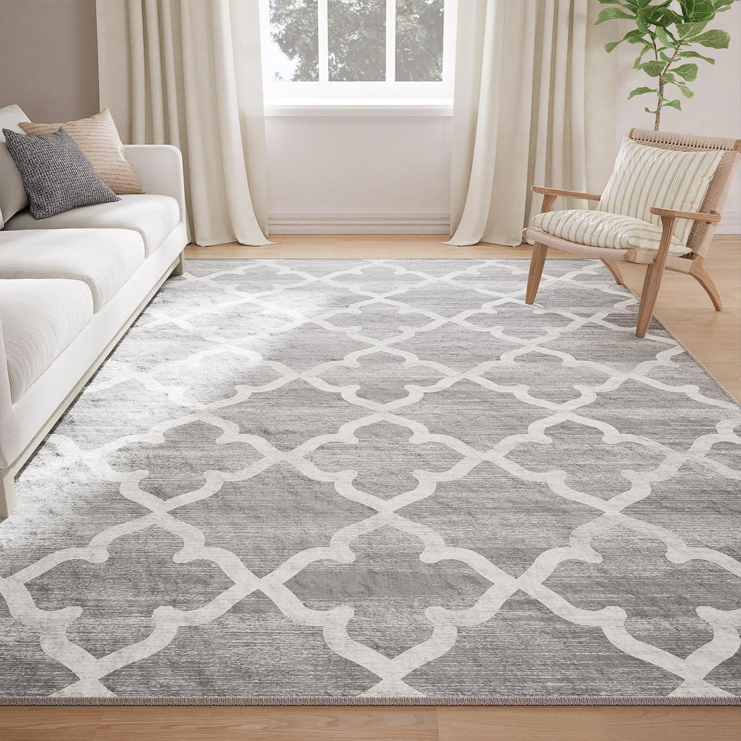 Lark Manor Tapis Beaman 5X7 pour le salon Tapis gris antidérapant lavable à la machine Tapis ...